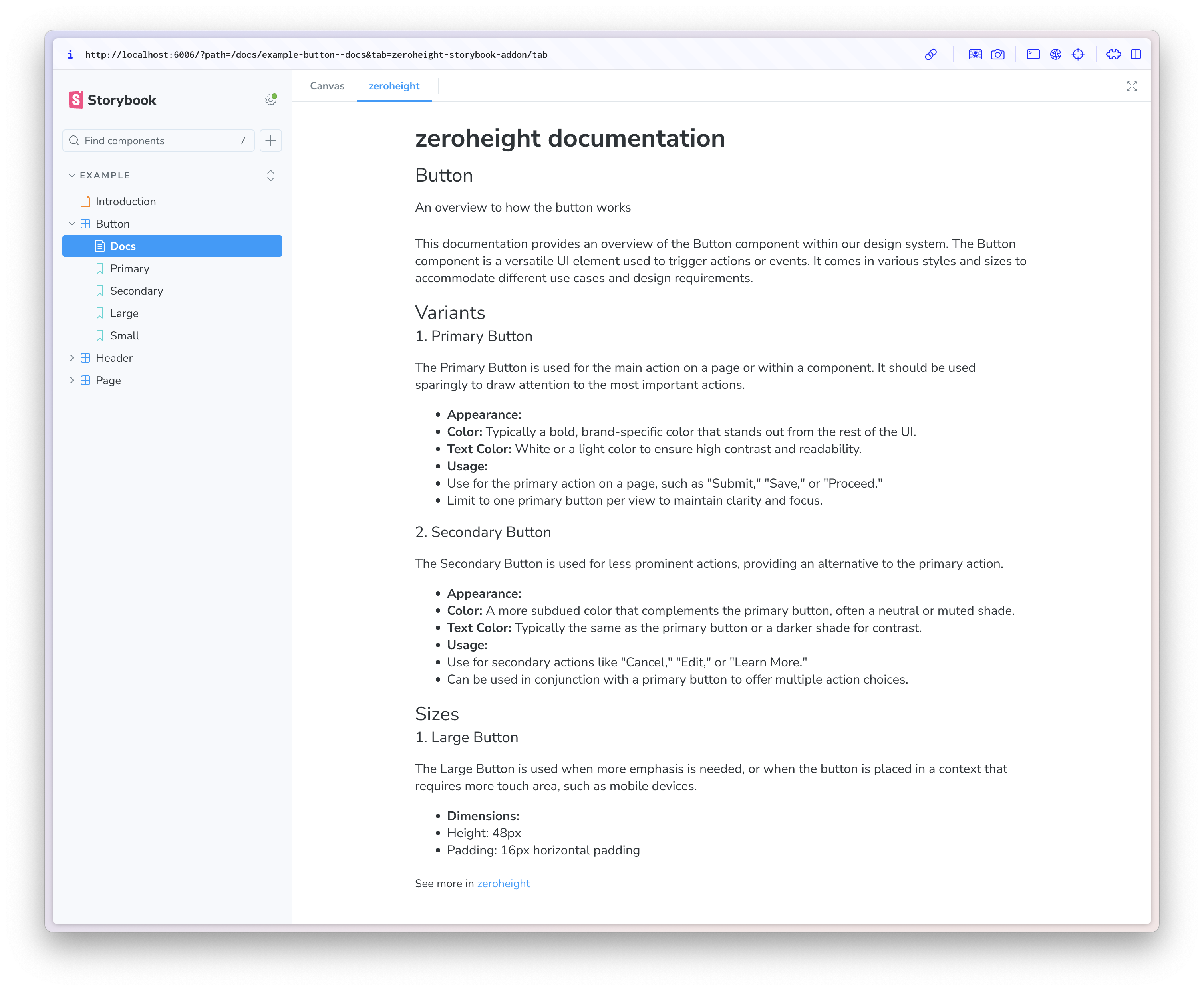 zeroheight Storybook addon - zeroheight